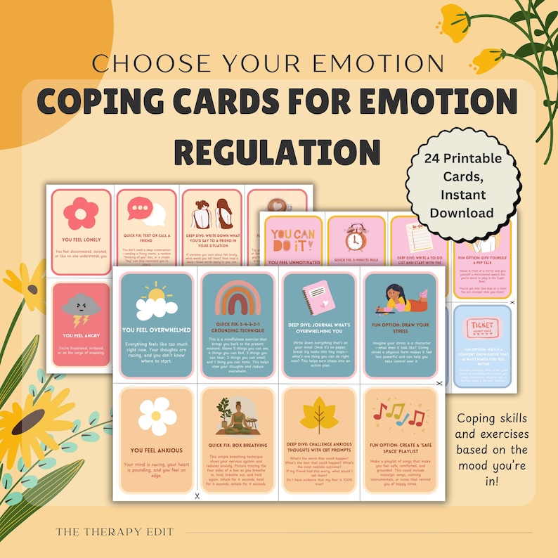 Printable Therapy Coping Cards | Mental Health Flash Cards | Emotion ...
