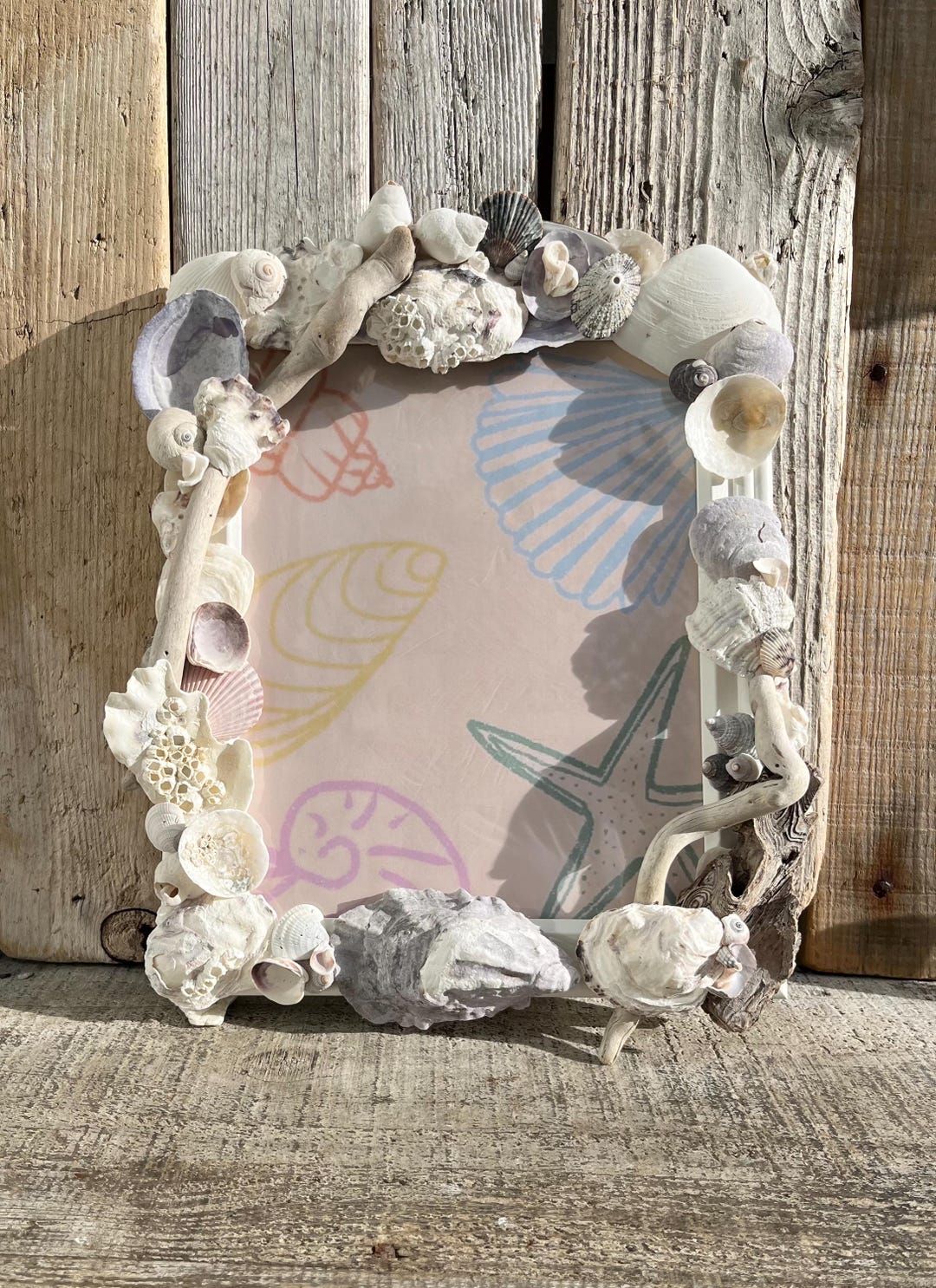 Driftwood Seashell Beach Frame, Rustic Coastal Picture Frame, Nautical ...