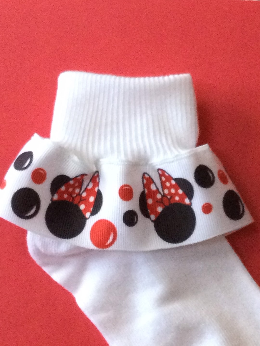 Minnie Mouse Inspired White With Red Ribbon Ruffle Socks - Etsy