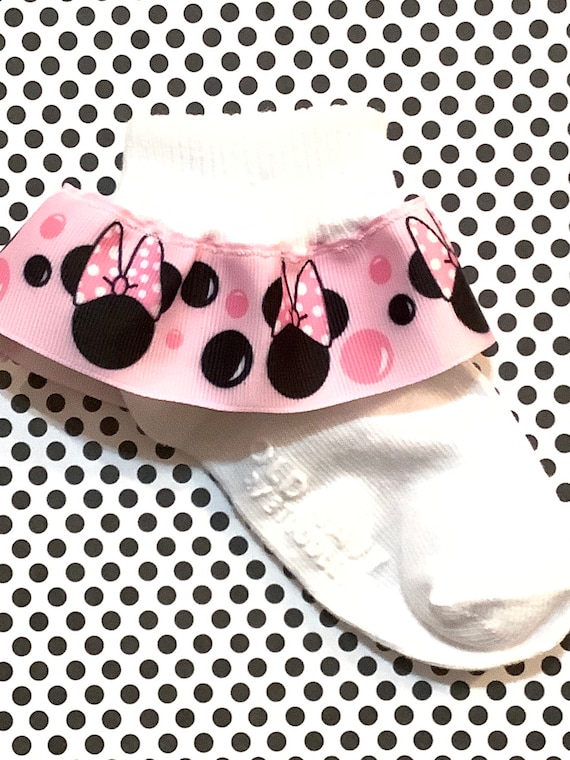 Disney Inspired Pink Minnie Mouse Ribbon Ruffle Socks - Etsy