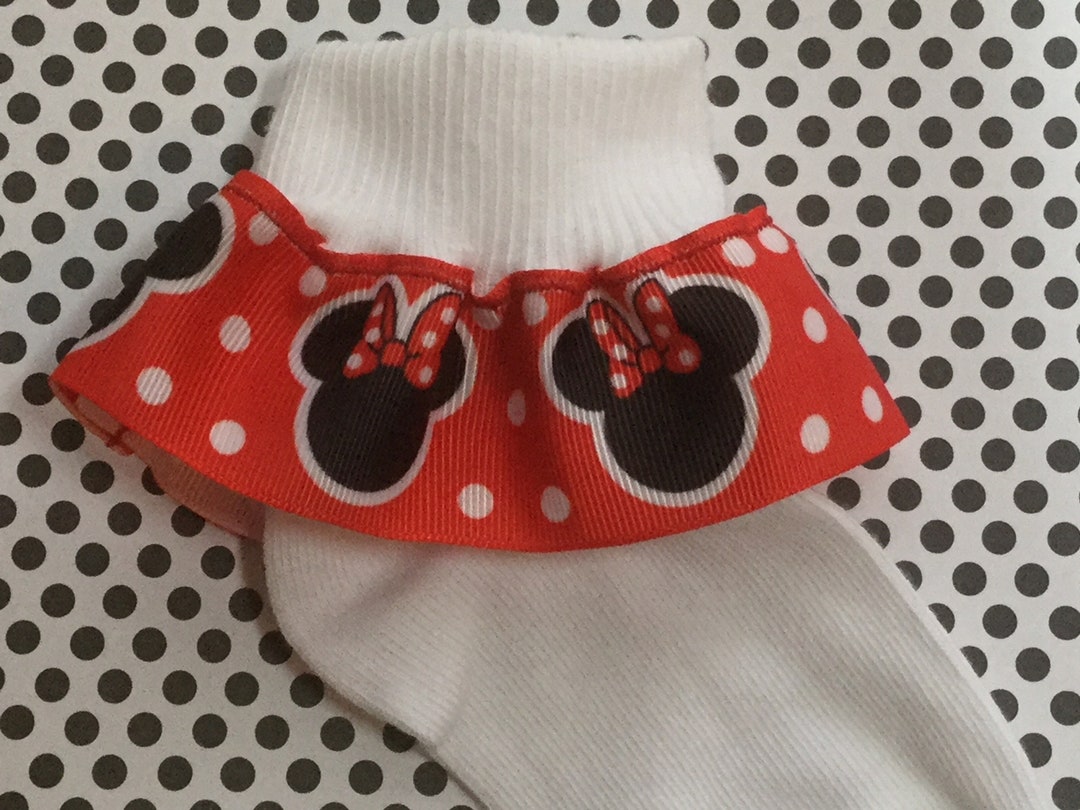Disney Inspired Red Minnie Mouse Ribbon Ruffle Socks - Etsy