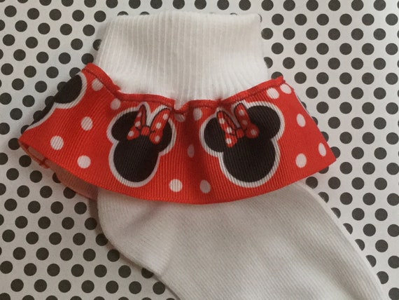 Disney Inspired Red Minnie Mouse Ribbon Ruffle Socks | Etsy