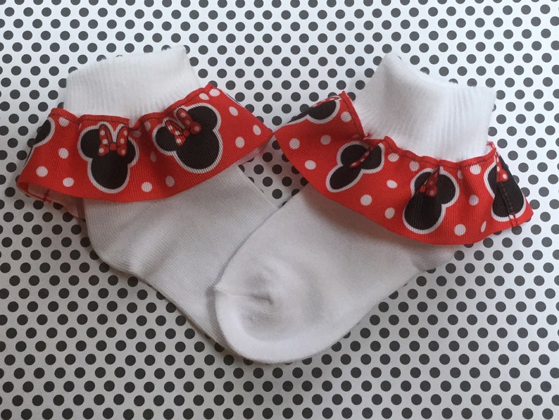 Disney Inspired Red Minnie Mouse Ribbon Ruffle Socks | Etsy
