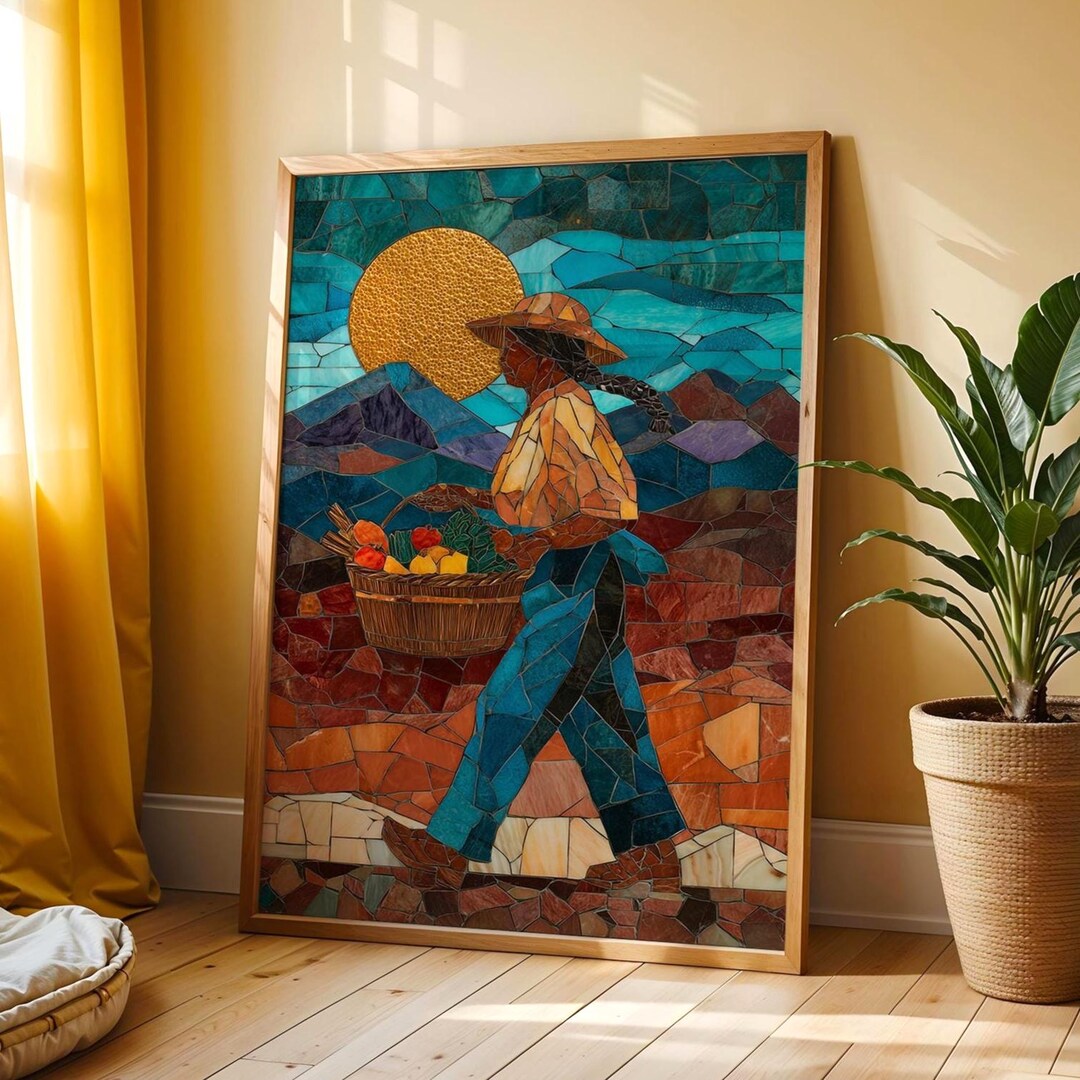 Farmworker Art Poster | Latina Mosaic Wall Art | Stained Glass Style ...