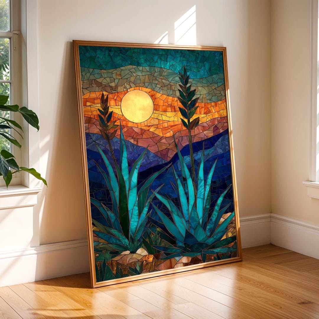 Agave Stained Glass Art | Mexican Desert Sunrise Print | Agave Wall ...