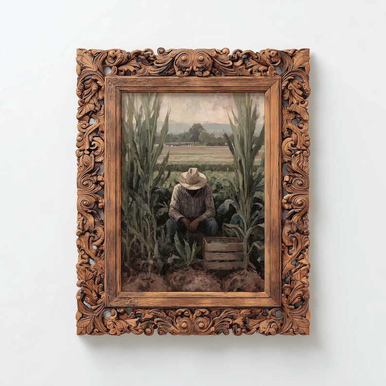 Mexican Farm Worker Art | Campesino Field Painting | Rustic Farm Wall ...