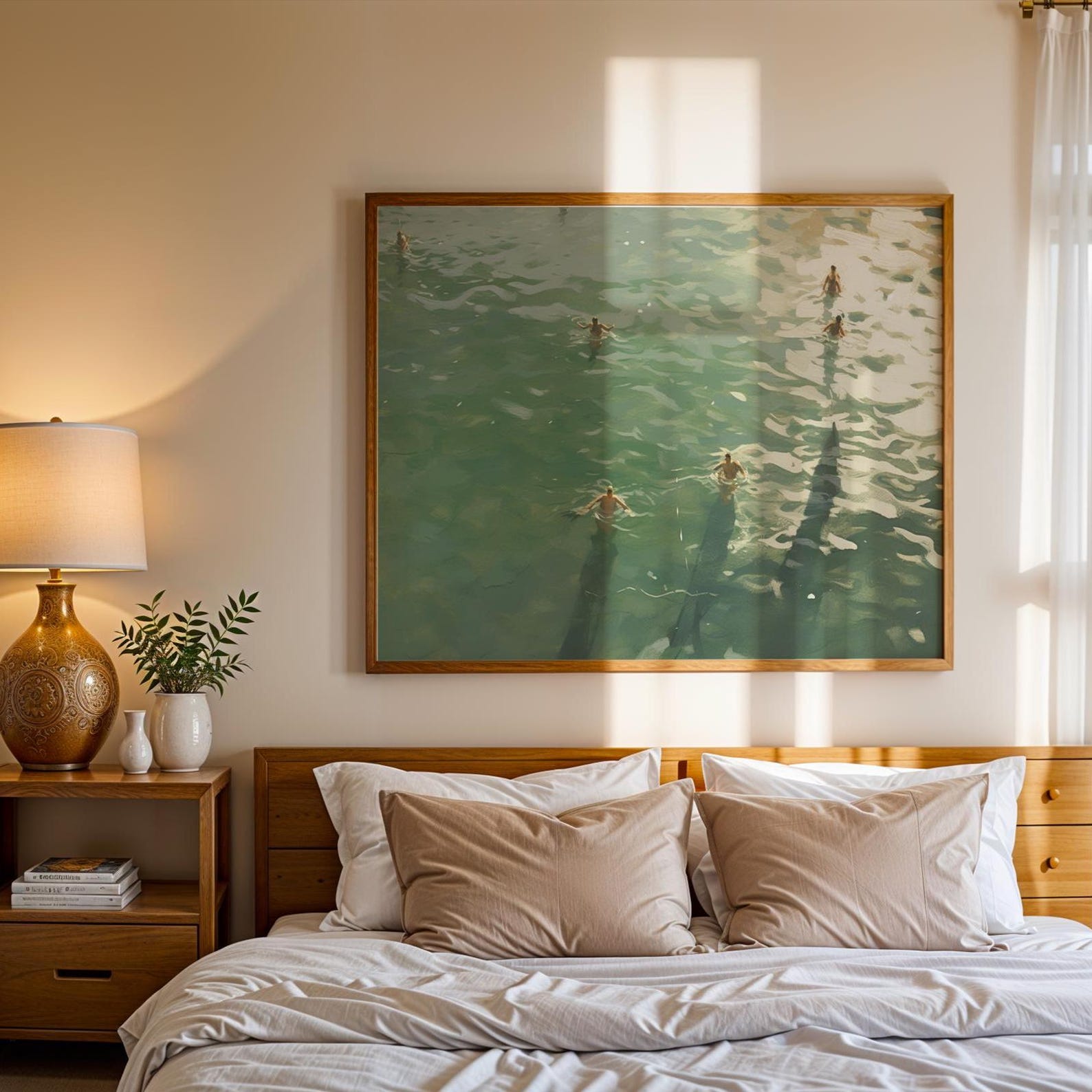 Impressionist Tiny Swimmers Print Aerial Pool Wall Art Tiny People in ...