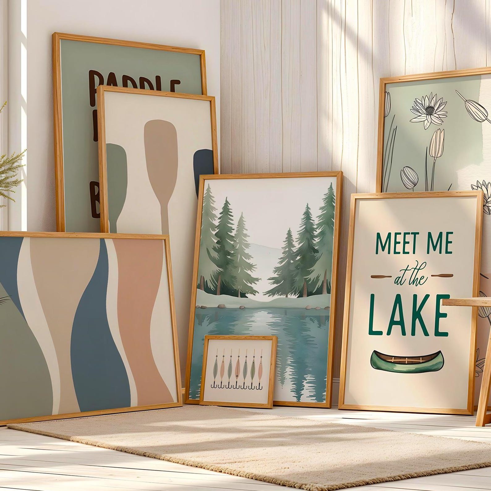 Set of 9 Lake Life Wall Art Lake House Nursery Fishing Nursery Abstract ...