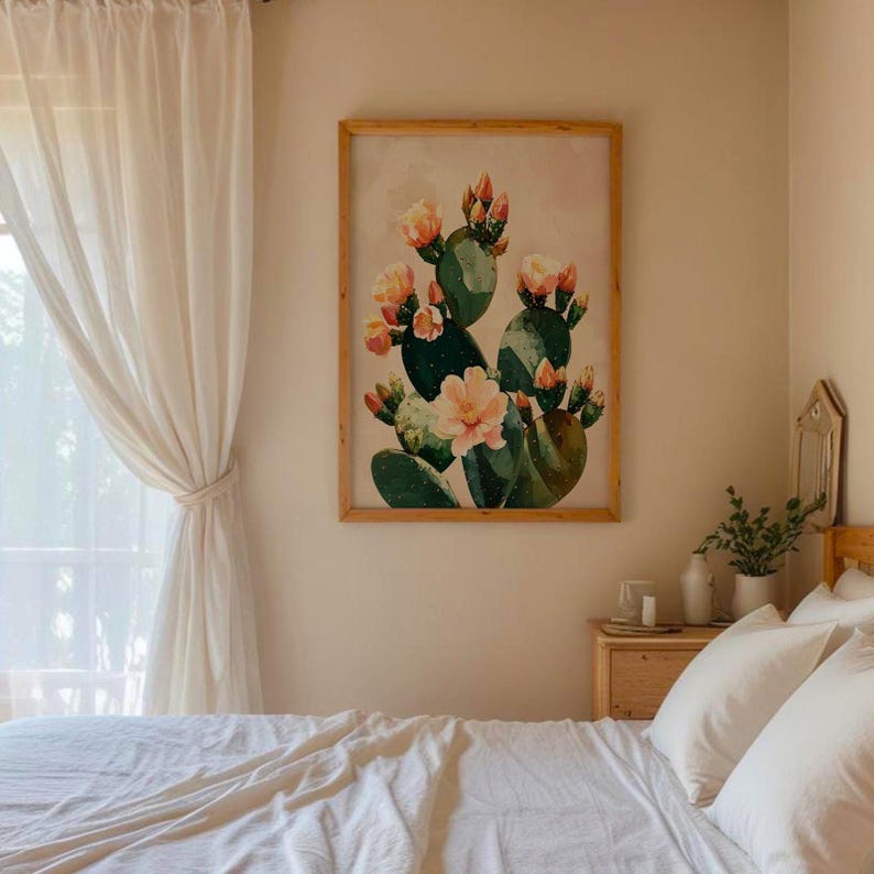 Prickly Pear Cactus Art | Nopal Flower Print | Mexican Desert Botanical ...