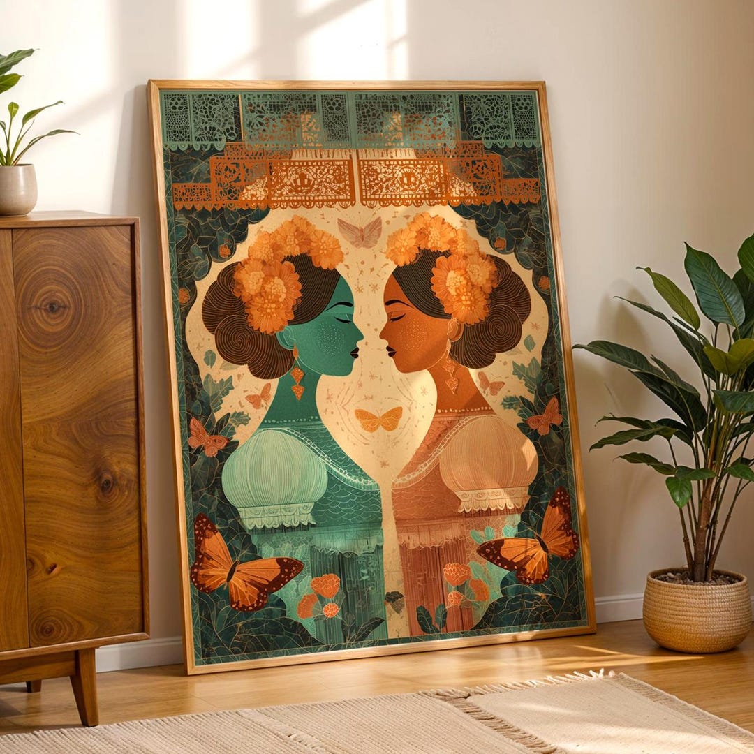 Gemini Zodiac Print: Mexican Folk Art Astrology, Cempasuchil Decor ...