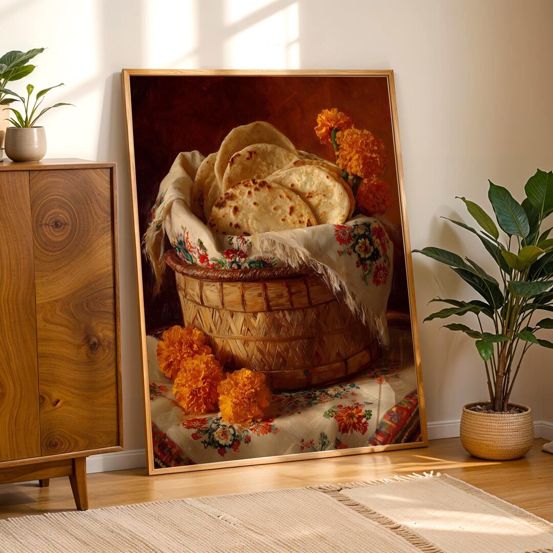Mexican Tortilla Still Life Art Print | Cempasúchil Kitchen Decor ...