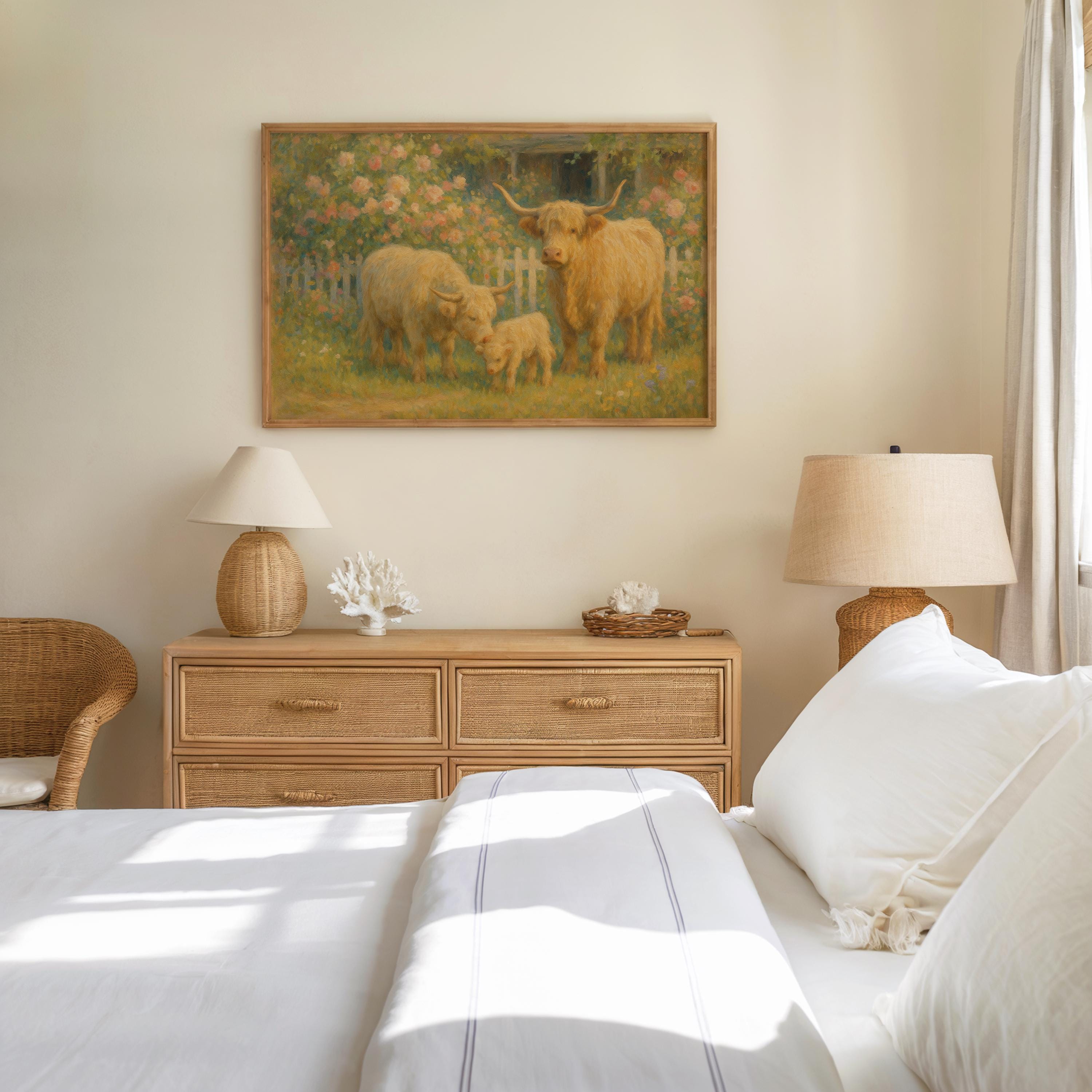 Highland Cow Family Digital Print – Cottagecore Wall Art, Baby Calf ...