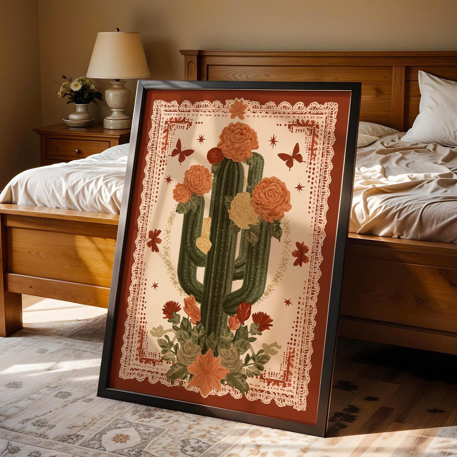 Mexican Folk Art Cactus Digital Print | Desert Wall Art With Flowers ...