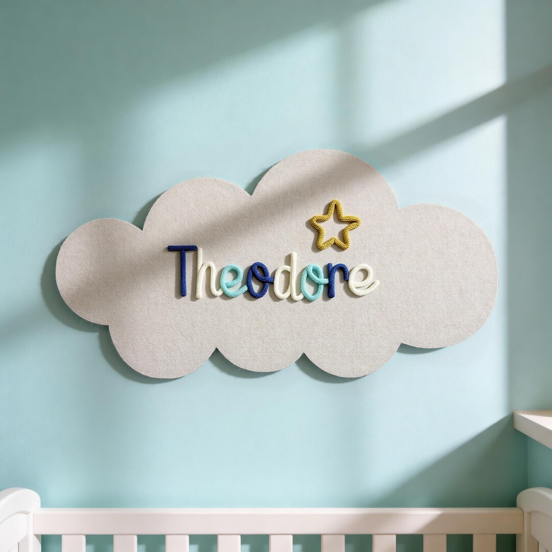 Personalized Baby Name Sign Boy, Blue Cloud Nursery Decor, Custom 3D ...