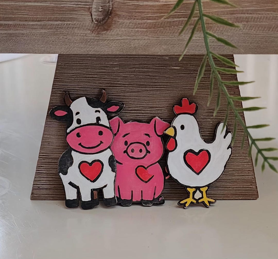 Rustic Farmhouse Animal Magnet Set- Cow Pig and Chicken, Handpainted ...