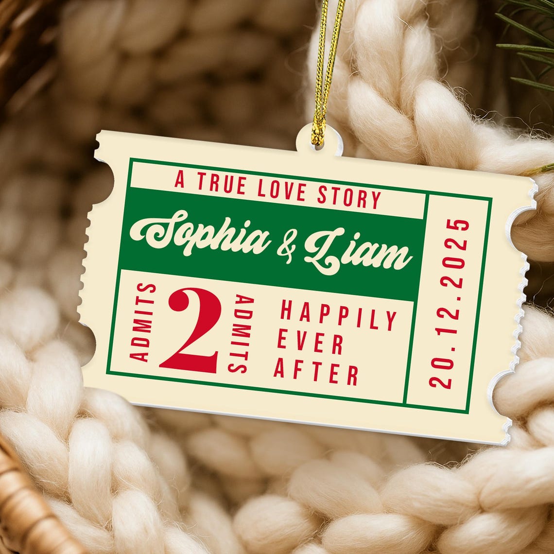Personalised Acrylic Couples Ticket Christmas Ornament: Couples ...