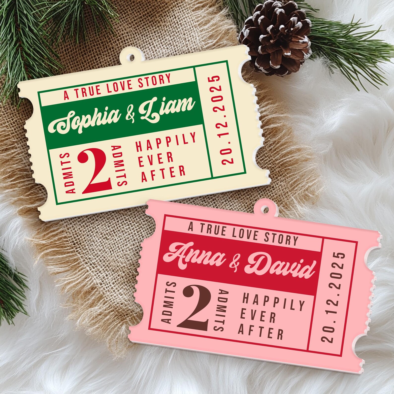 Personalised Acrylic Couples Ticket Christmas Ornament: Couples ...