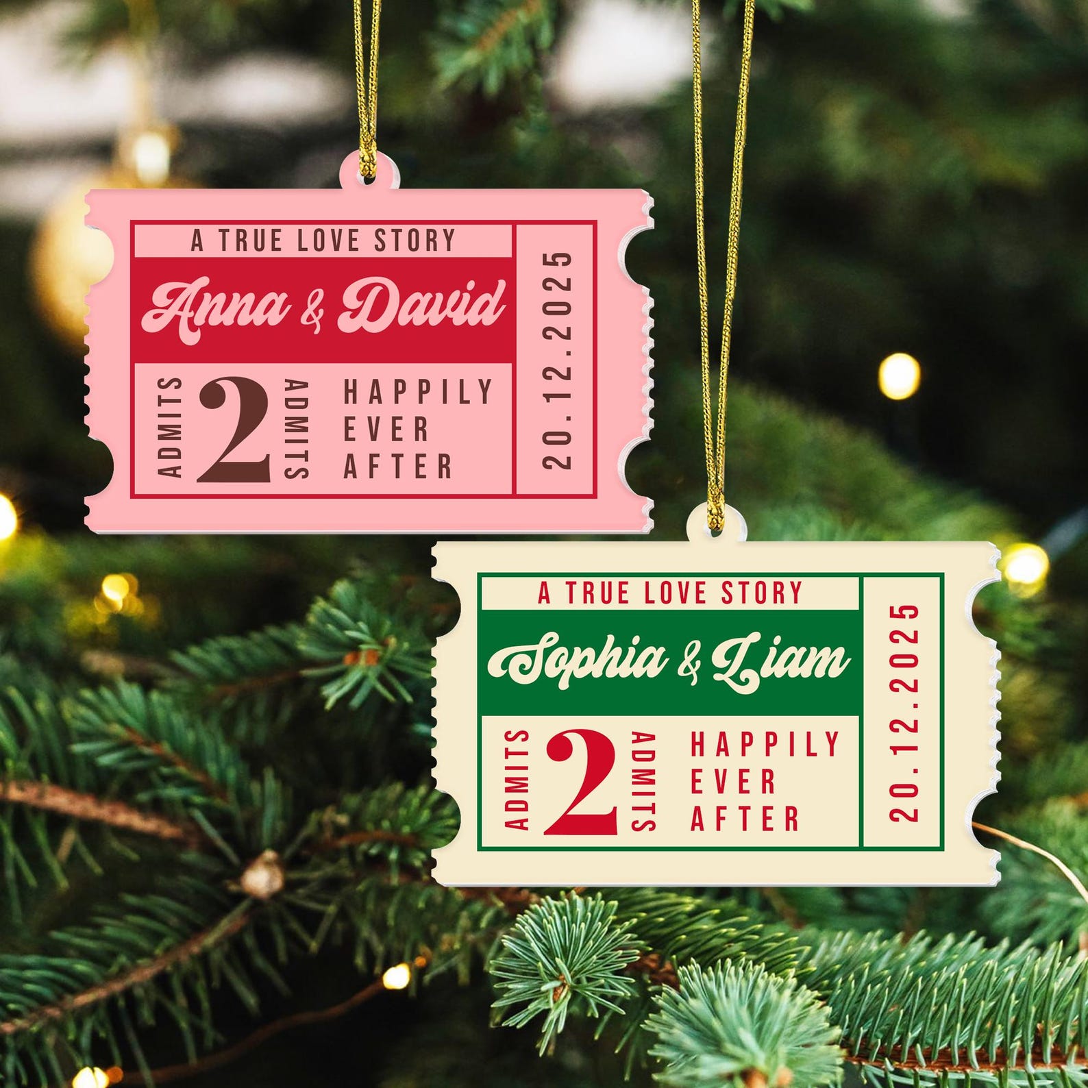 Personalised Acrylic Couples Ticket Christmas Ornament: Couples ...