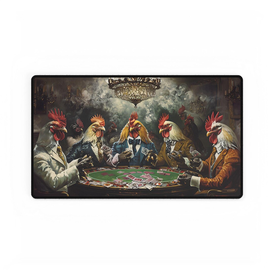 Rooster Poker Desk Mat: Feathered Gaming Accessory for Chicken ...