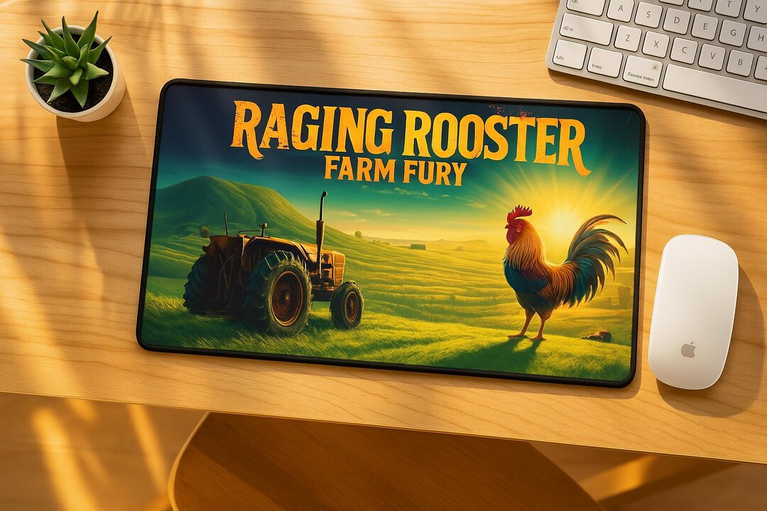 Raging Rooster, Farm Fury Desk Mat Unleash Barnyard Chaos on Your Desk ...