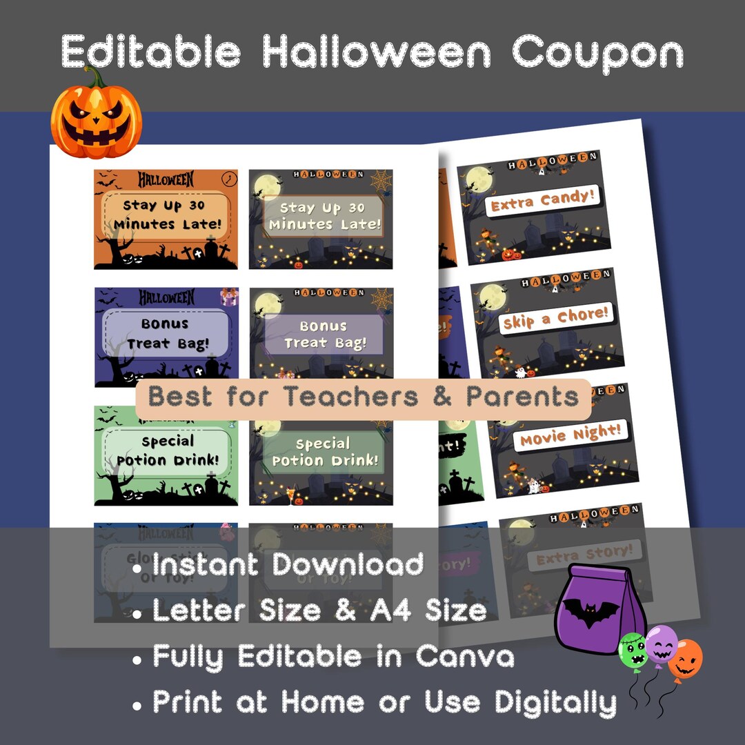 Editable Halloween Coupons for Kids| Printable Trick-or-treat Reward ...