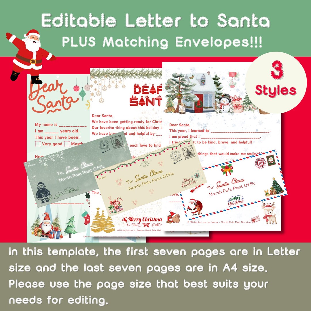 Letter to Santa Set|printable Christmas Letter & Envelope Template|kids ...