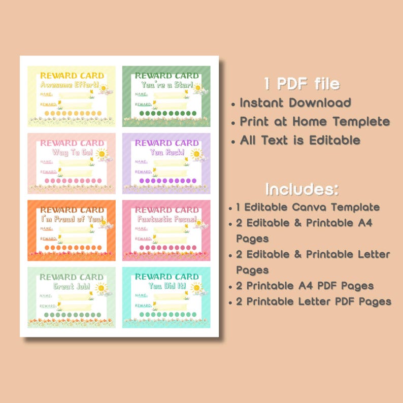 Colorful Editable Reward Cards | Kids Pounch Cards | Printable Student ...