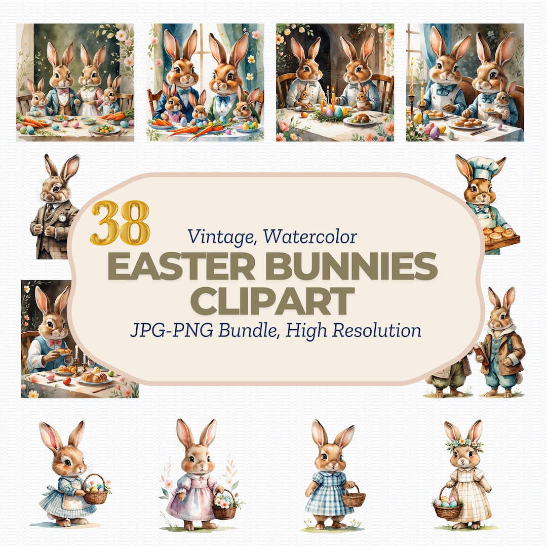 Watercolor Easter Bunny Clipart Bundle | Cute Rabbit | Bunny With ...