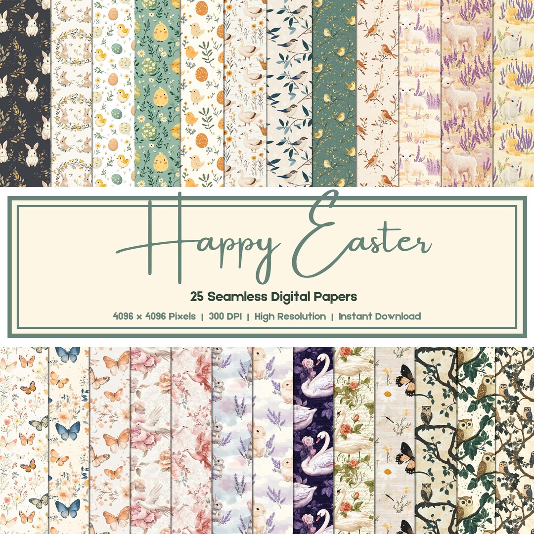 25 Boho Easter Digital Paper | Seamless Spring Patterns | Easter Bunny ...