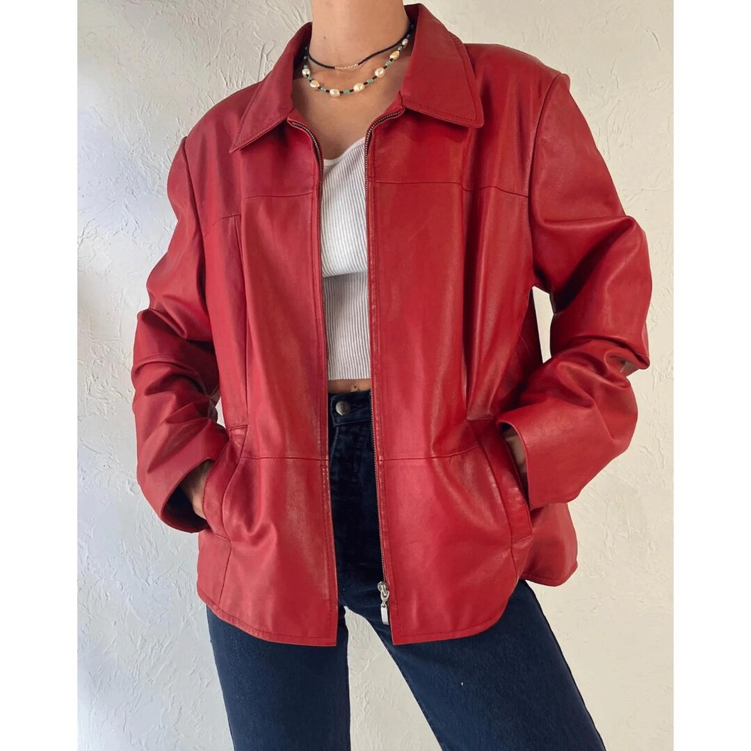 Night 90's Boutique Real Leather Jacket, Red Boutique Leather Oversized ...