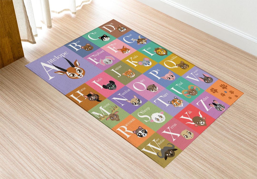 Animal Alphabet Themed Kids Rug, Educational Kids Rug - Nursery Floor ...
