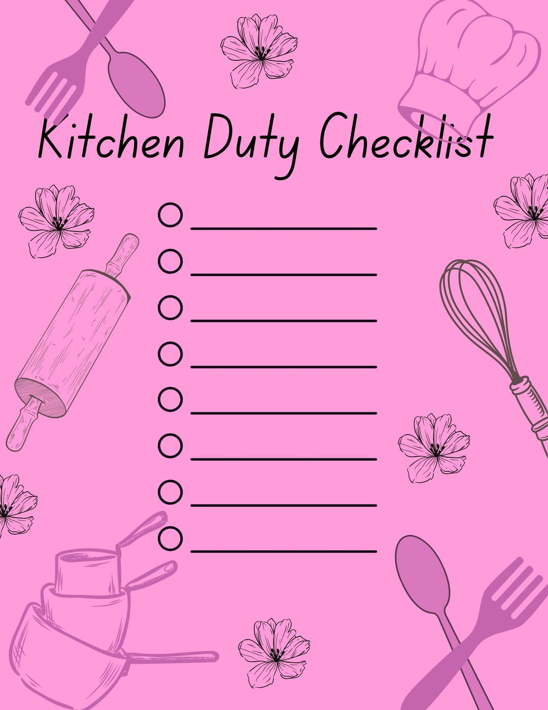 Daily Kitchen Duty Template - Etsy