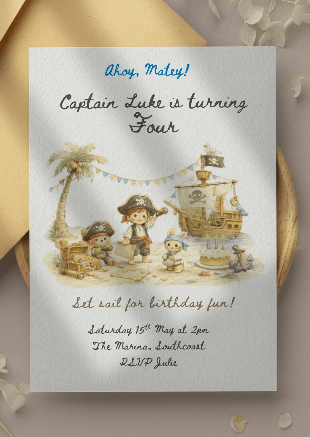Ahoy Matey Pirate Birthday Invitation Template | Editable Canva Invite ...