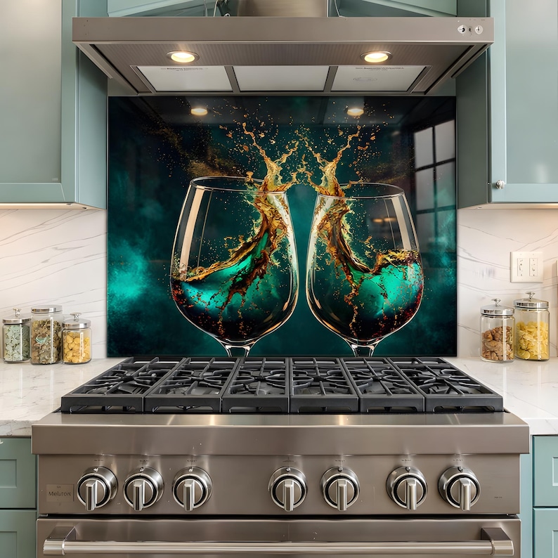 Wine Glass Splash Art Tempered Glass Backsplash, Heat Resistant Kitchen ...