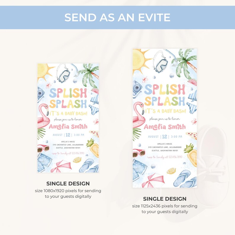 Splish Splash Baby Shower Digital Invitation | Beach Baby Shower Phone ...