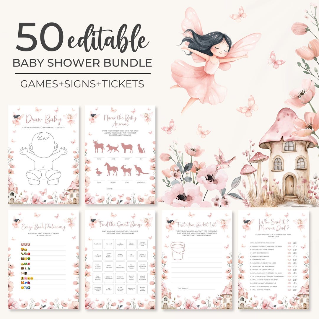 Fairy Baby Shower Game Bundle | Floral Fairy Baby Shower Game Set ...