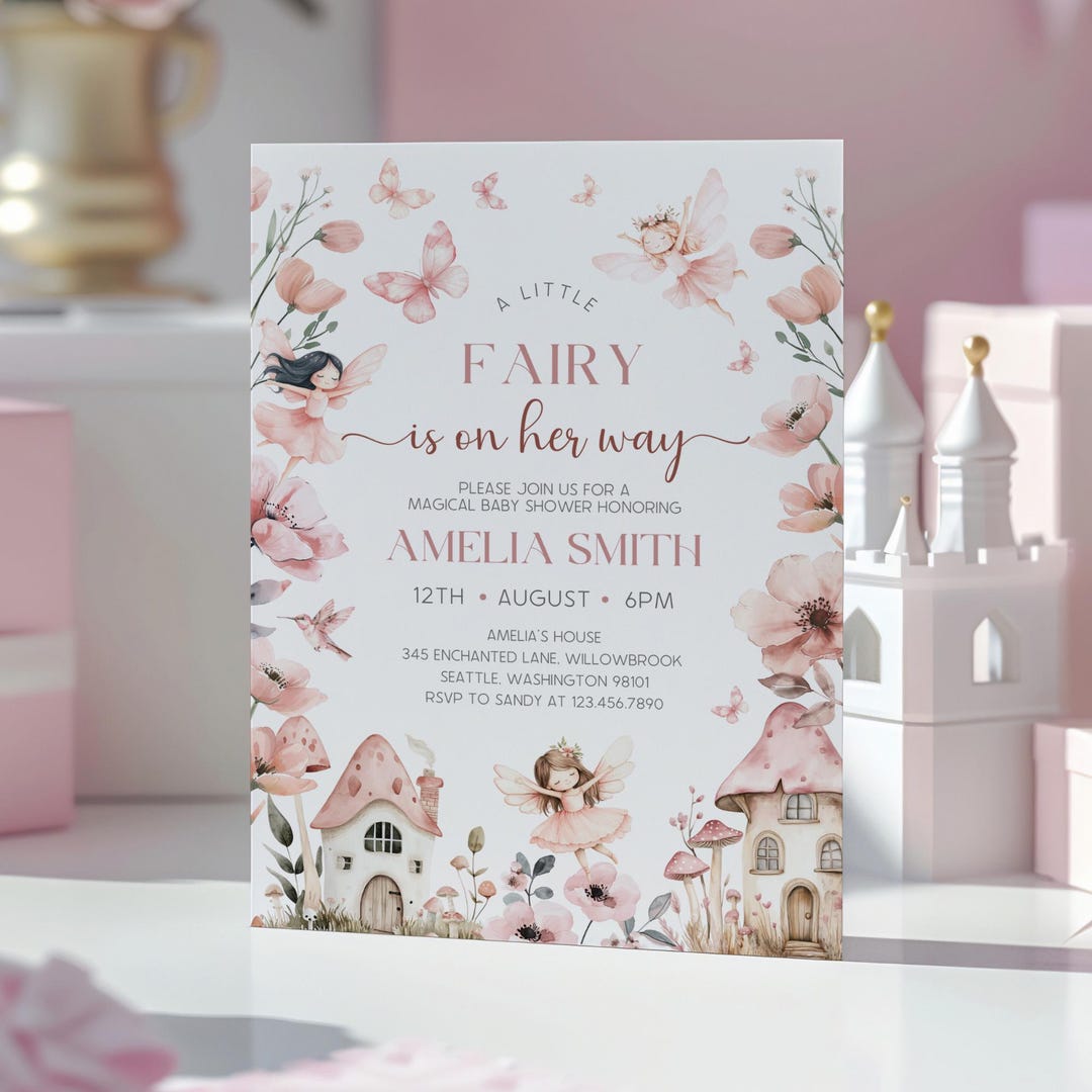 Fairy Baby Shower Invitation | Floral Fairy Baby Shower Invite | Girl ...