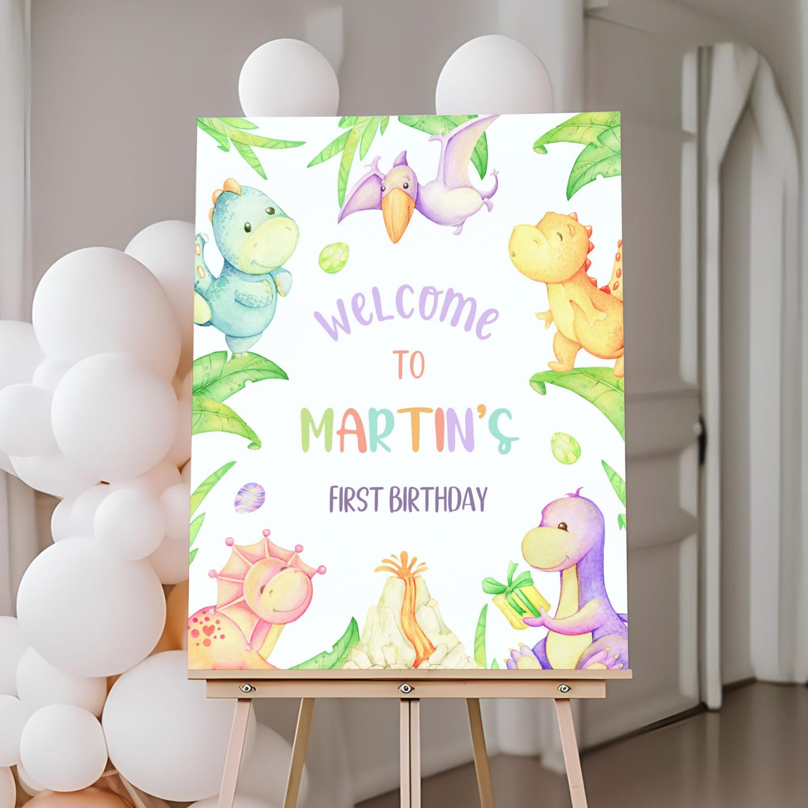 Dinosaur 1st Birthday Welcome Poster | Dinosaur Birthday Welcome Board ...