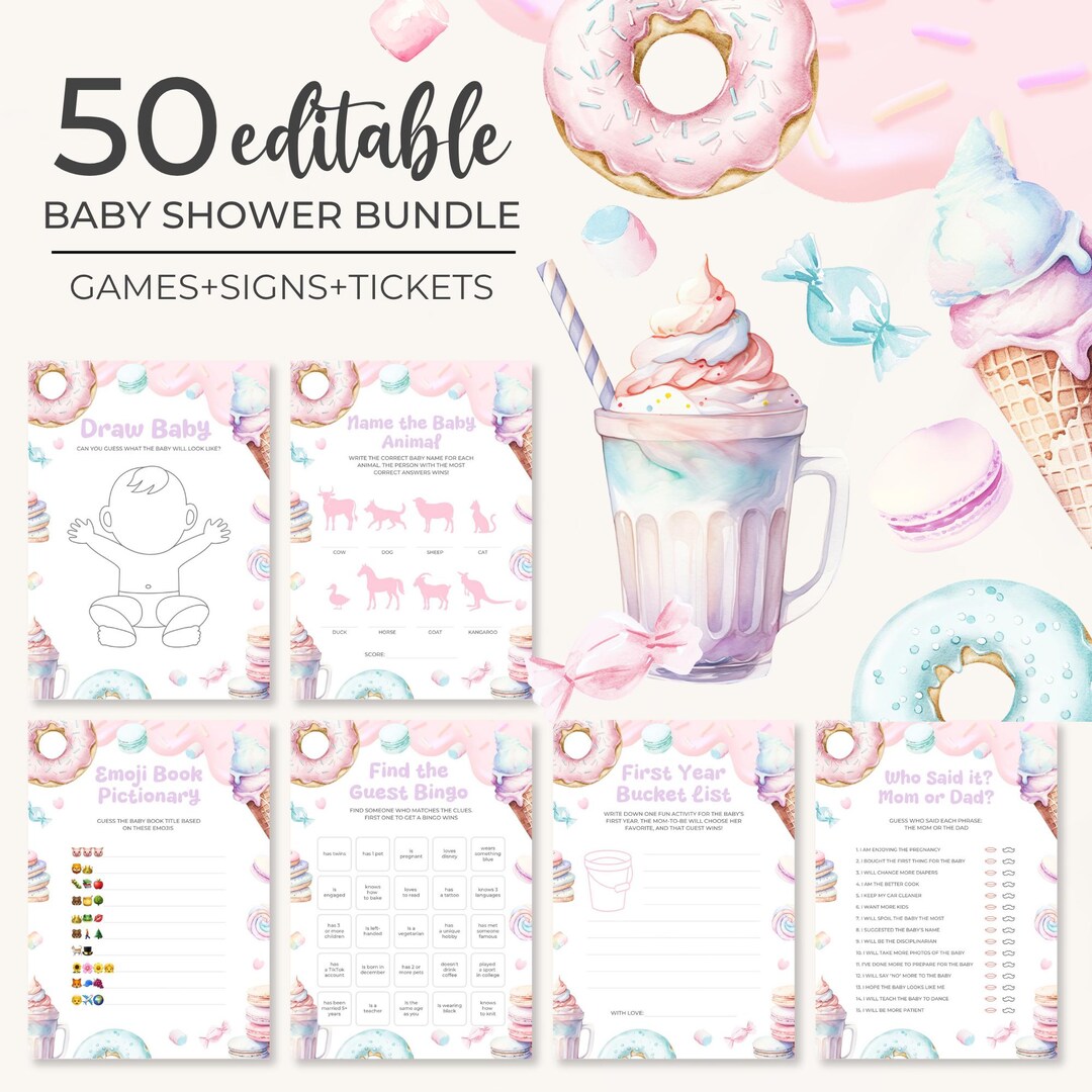 A Little Sweet Baby Shower Game Pack | Donut Candy Ice Cream Baby ...