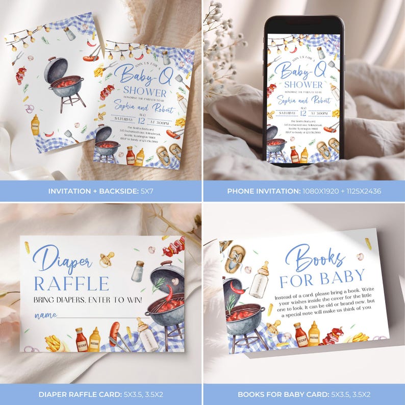 BBQ Baby Shower Invitation Bundle | Baby-q Baby Shower Invite Set ...