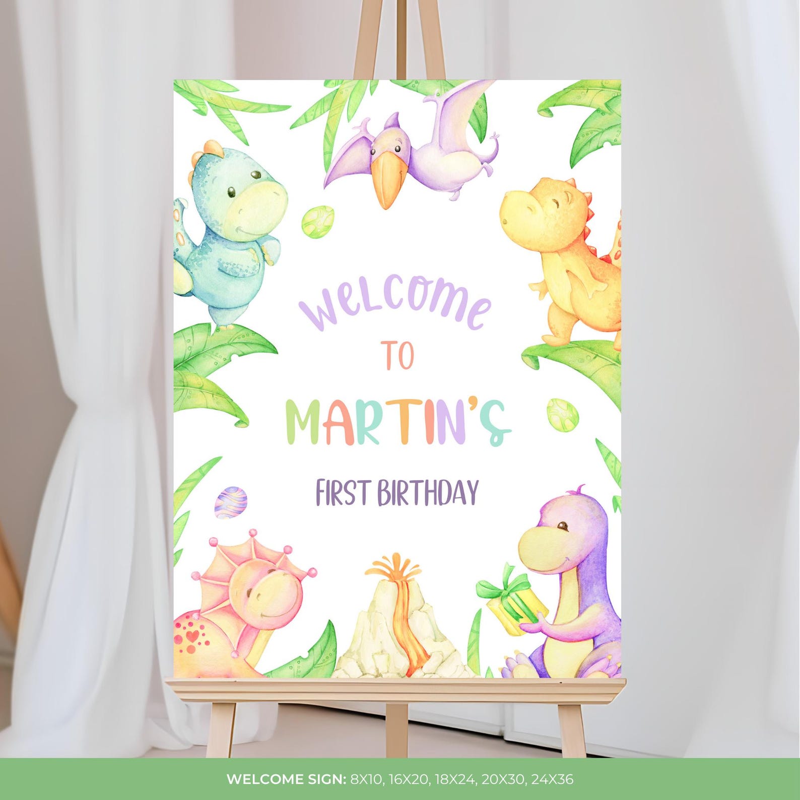 Dinosaur 1st Birthday Welcome Poster | Dinosaur Birthday Welcome Board ...
