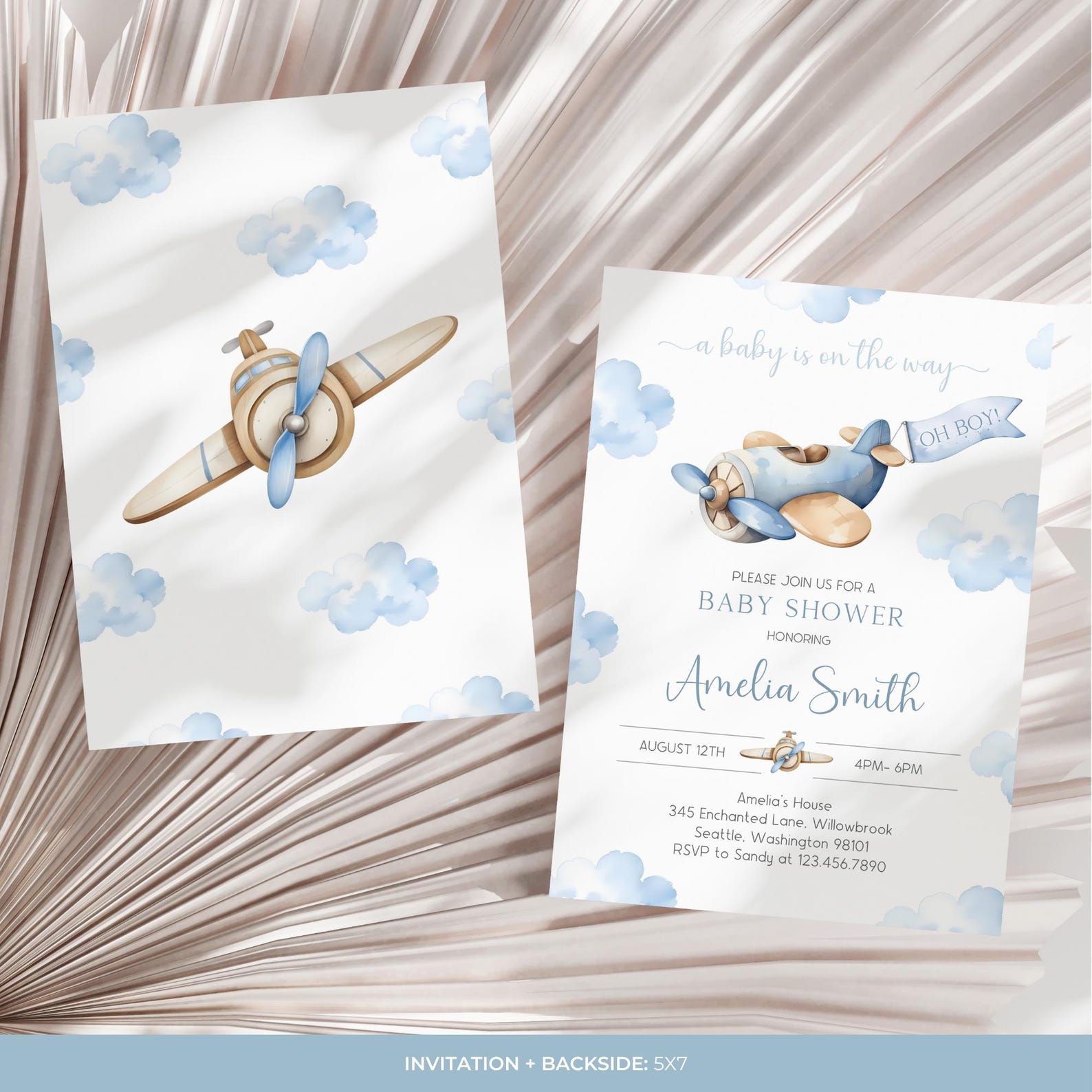 Airplane Baby Shower Invitation Bundle | Vintage Blue Plane Baby Shower ...