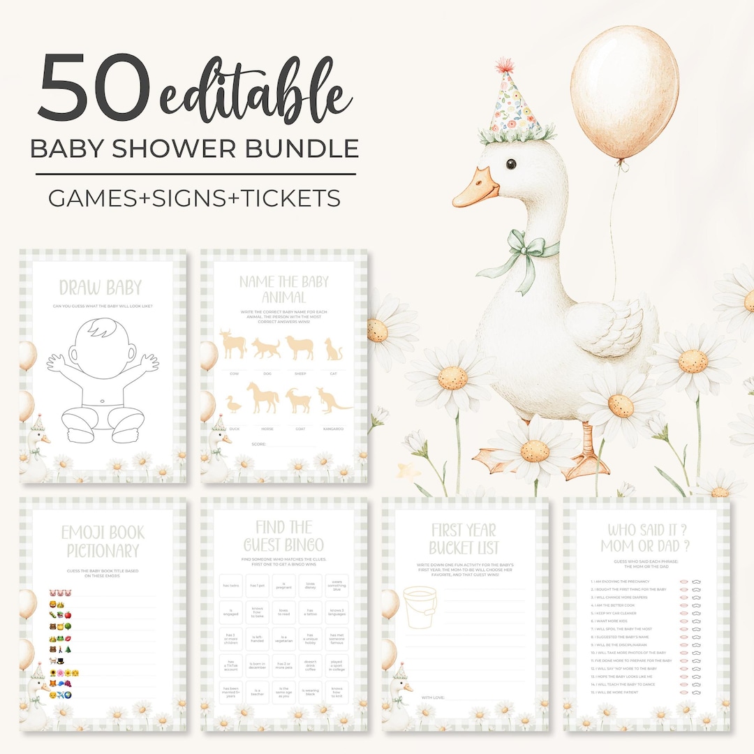 Silly Goose Baby Shower Game Bundle | Little Goose Baby Shower Game ...