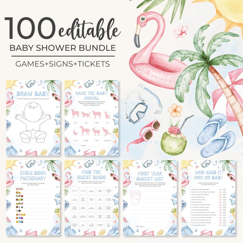 Splish Splash Baby Shower Games Bundle | Beach Baby Shower Games Set ...
