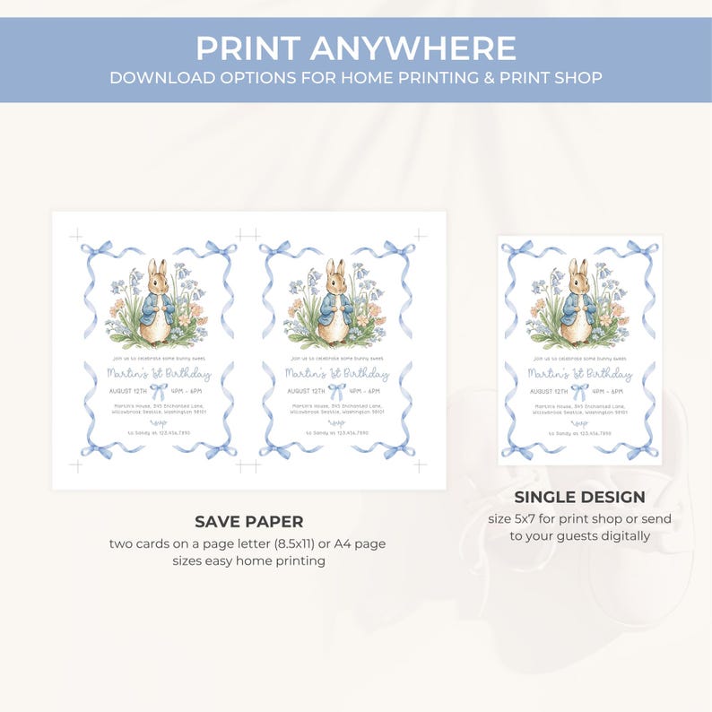 Peter Rabbit 1st Birthday Invitation | Flopsy Bunny Birthday Invite ...