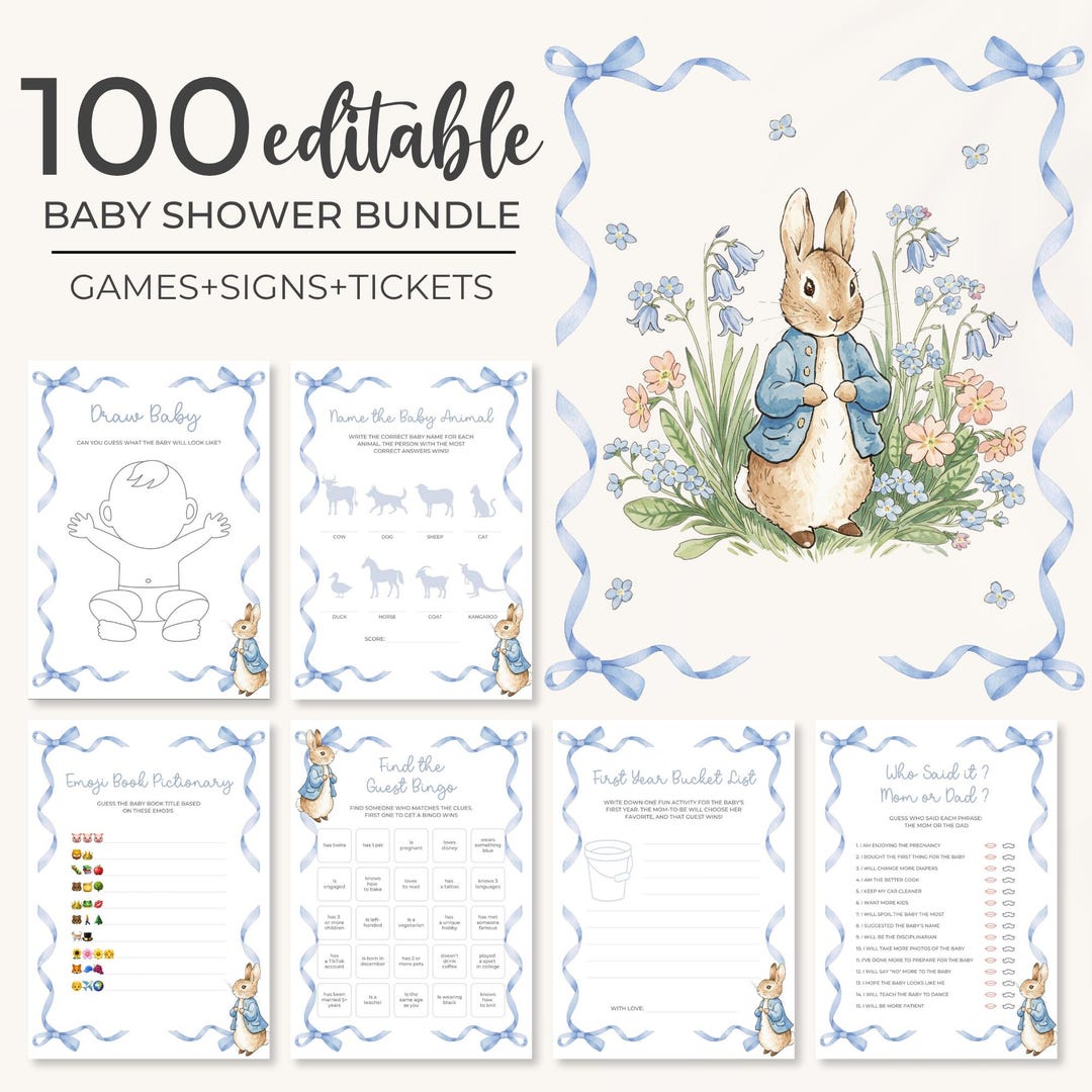 Peter Rabbit Baby Shower Game Bundle | Flopsy Bunny Baby Shower Game ...