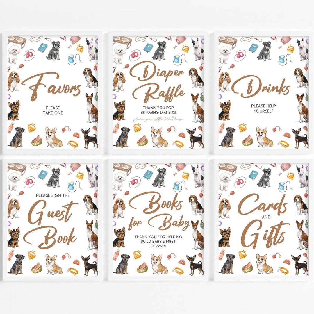 Dog Baby Shower Table Sign Bundle | Puppy Baby Shower Table Sign Set ...