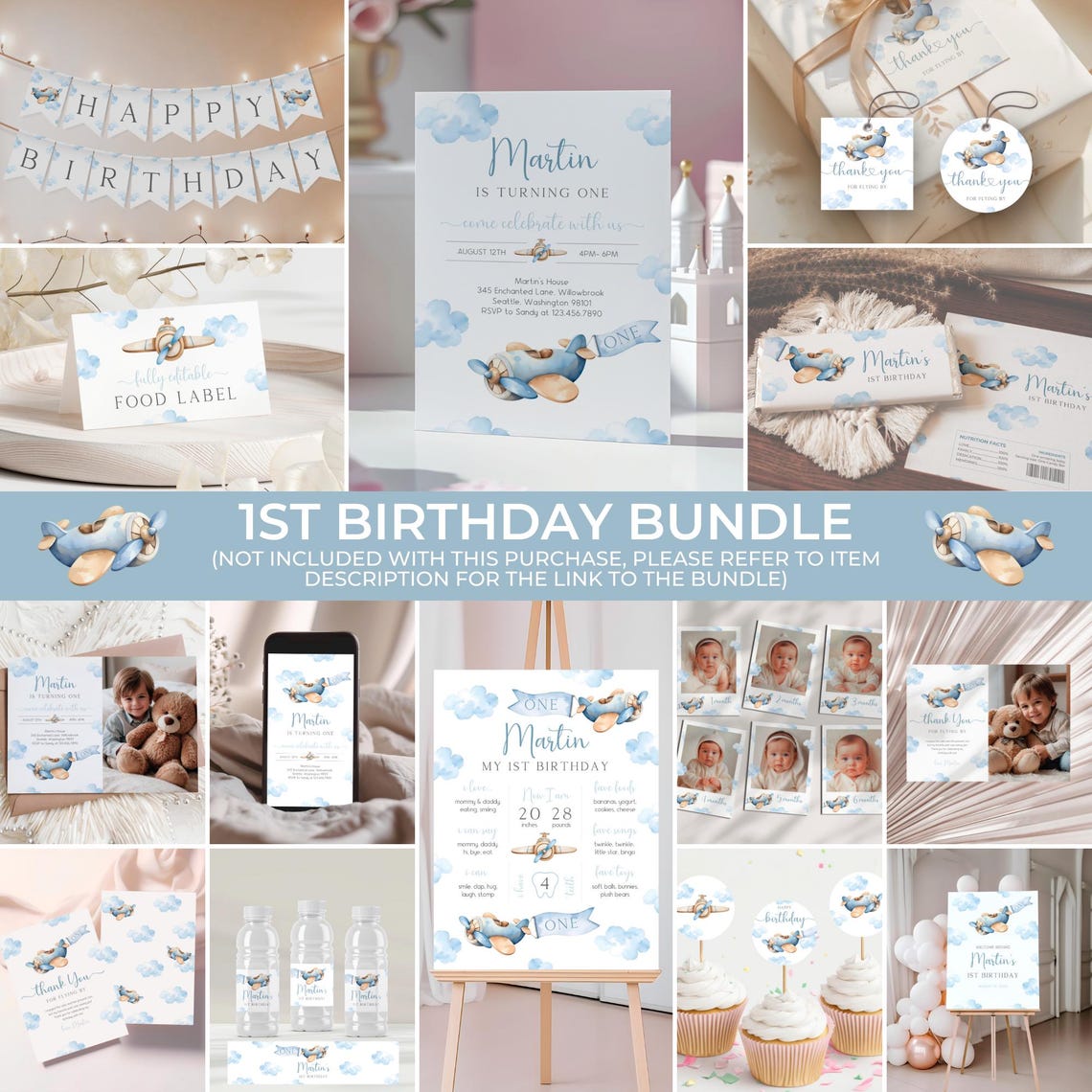Airplane 1st Birthday Invitation | Time Flies Birthday Invitation | Boy ...