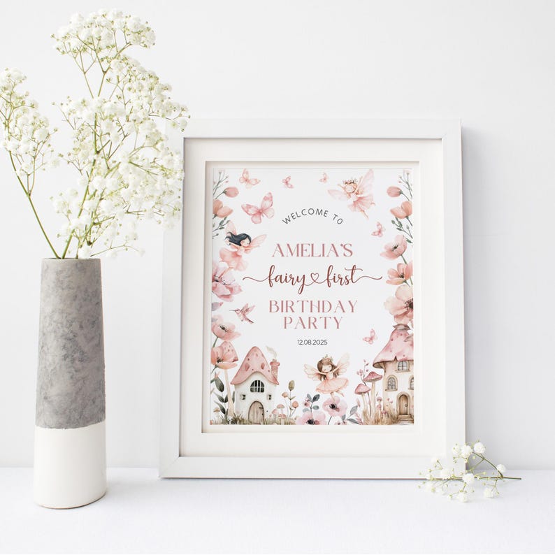 Fairy First Birthday Welcome Sign | Magical Fairy Birthday Welcome ...