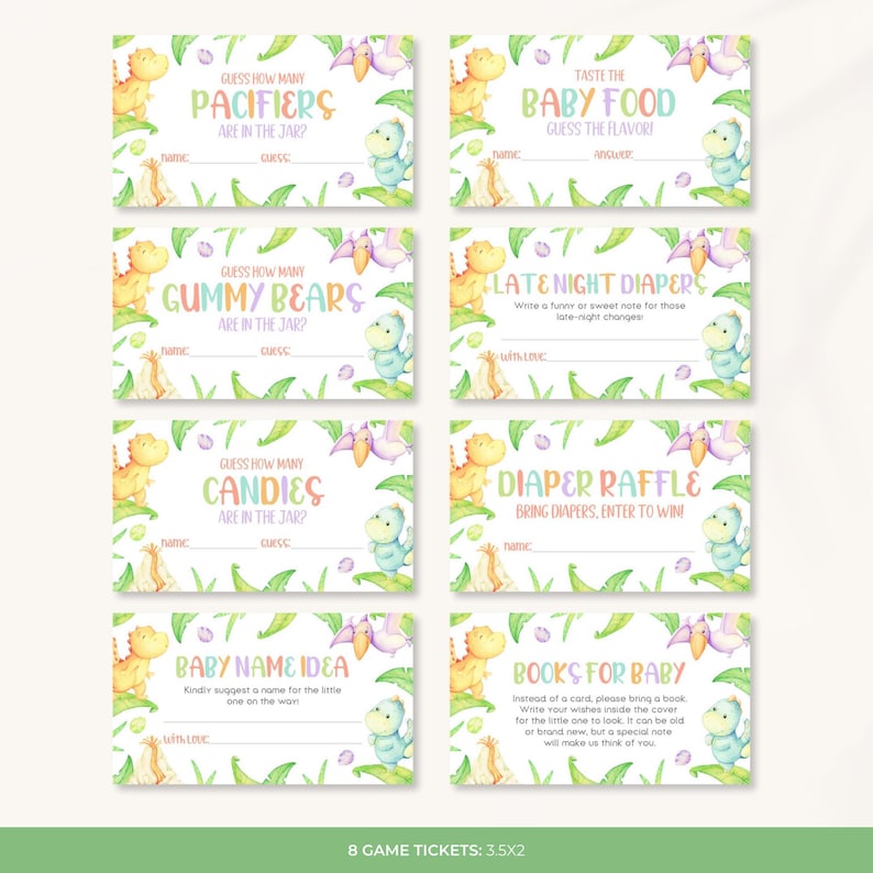 Editable Dinosaur Baby Shower Game Bundle | Greenery Dino Baby Shower ...